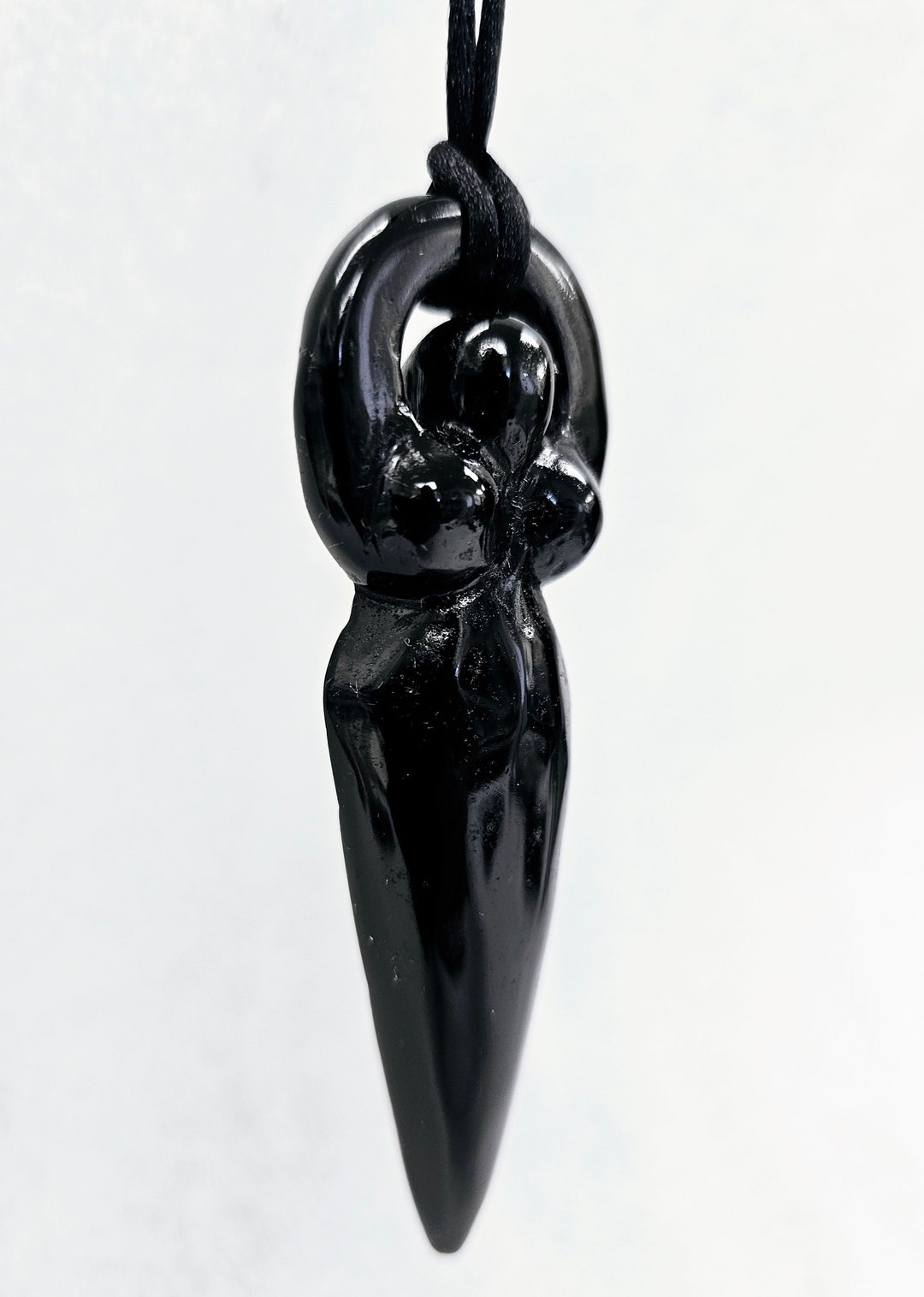 GAIA Goddess Obsidian Pendant Necklace Hand Carved Crystal Healing Reiki Wicca Witch Altar ...