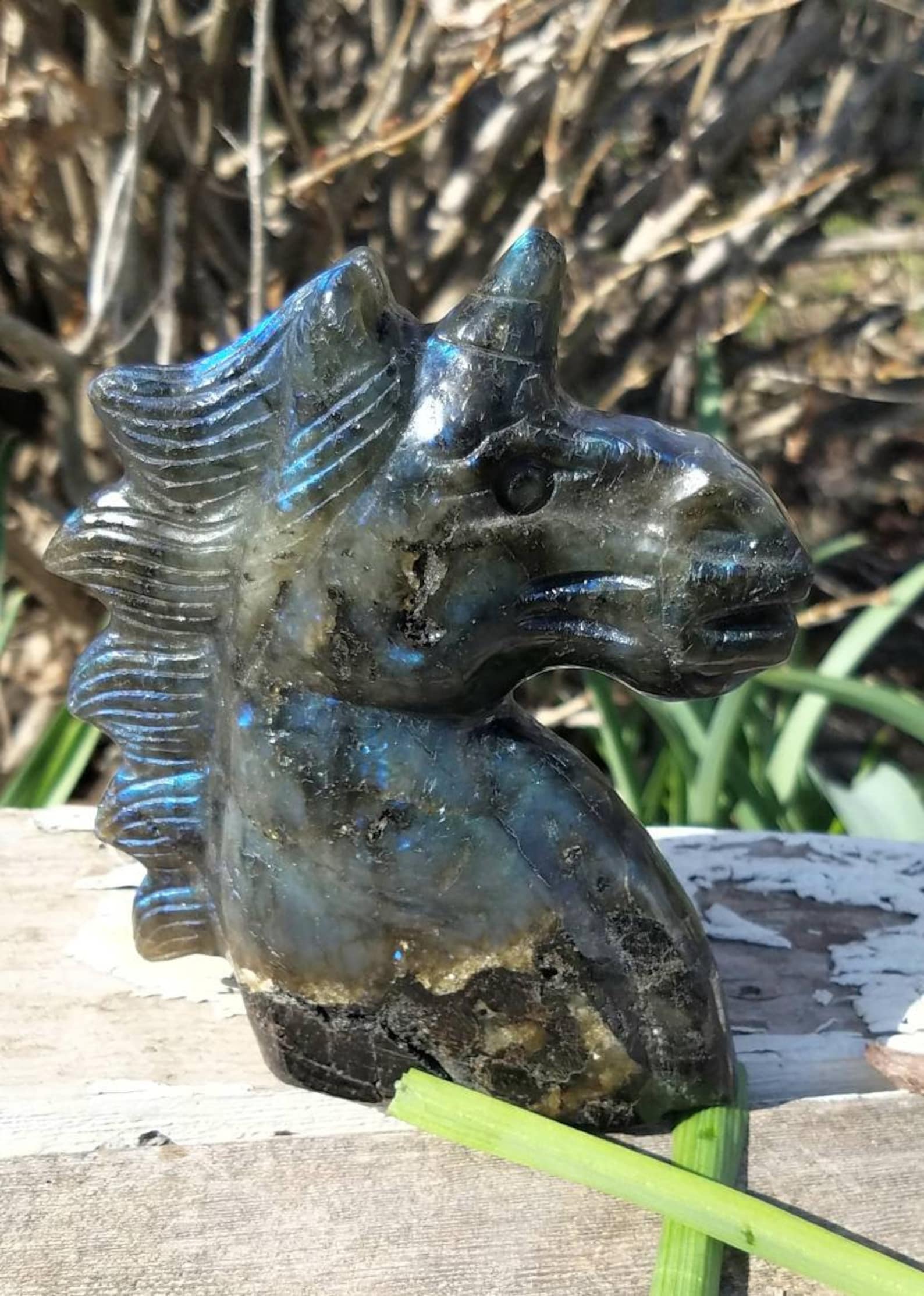 Unicorn Statue Labradorite Stone Large Hand-Carved Animal | Etsy