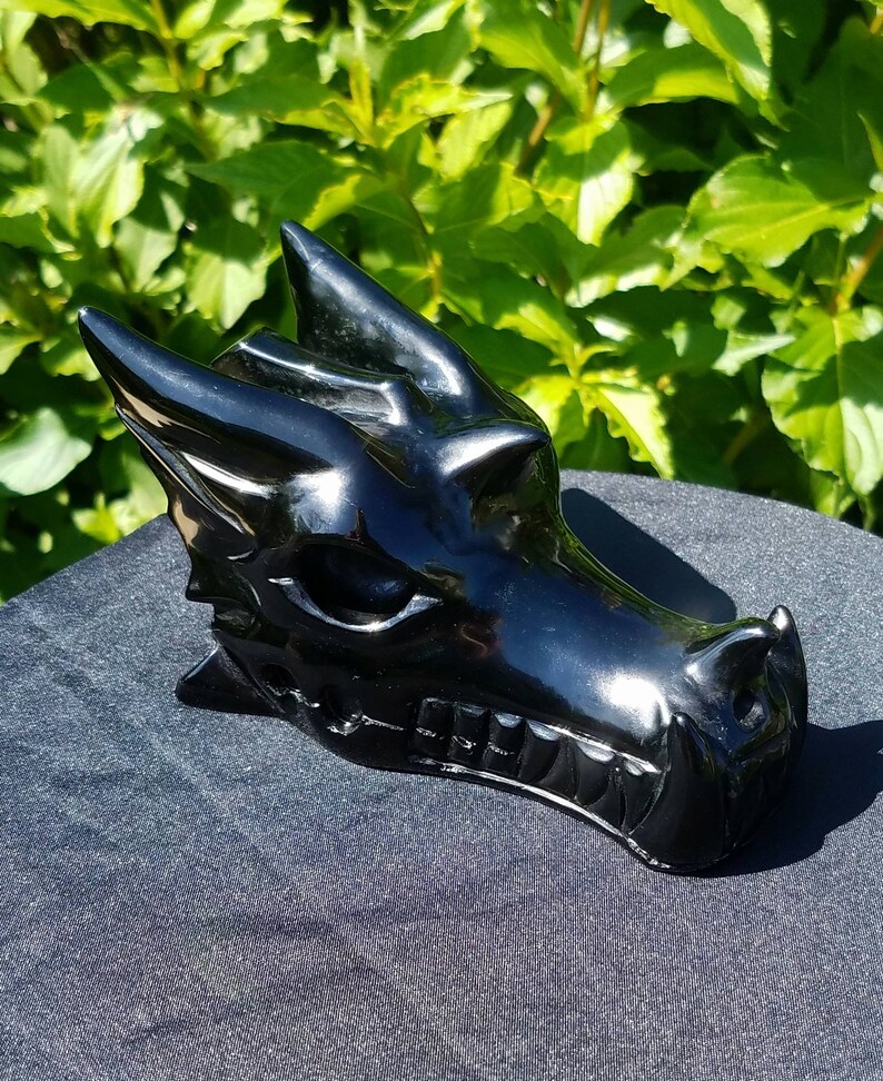 Large Black Obsidian Dragon Skull Spirit Totem Carved Polished - Etsy