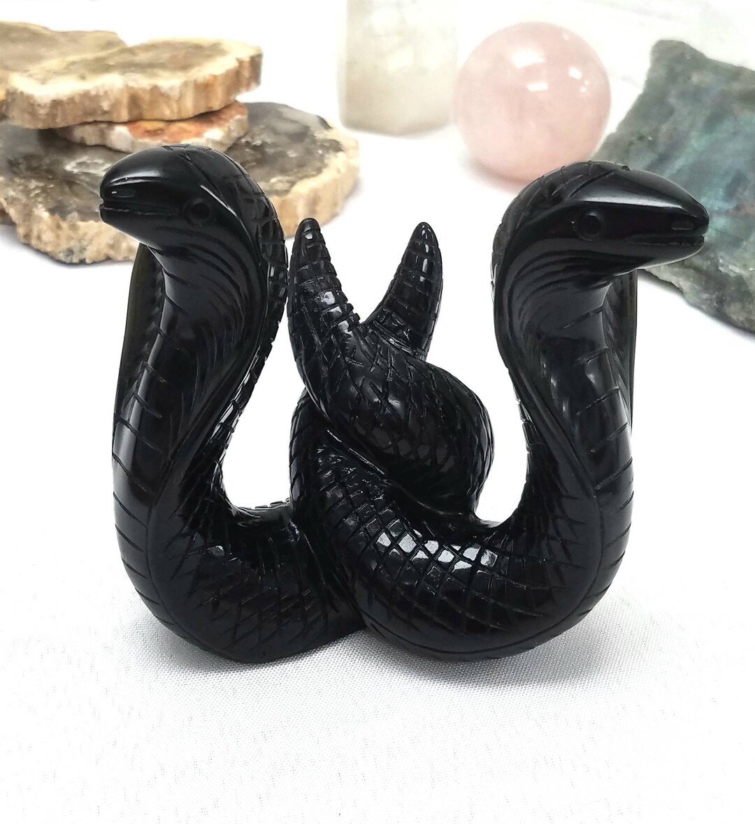 Large Cobra Snake Serpent Detailed Black Obsidian Crystal Double ...