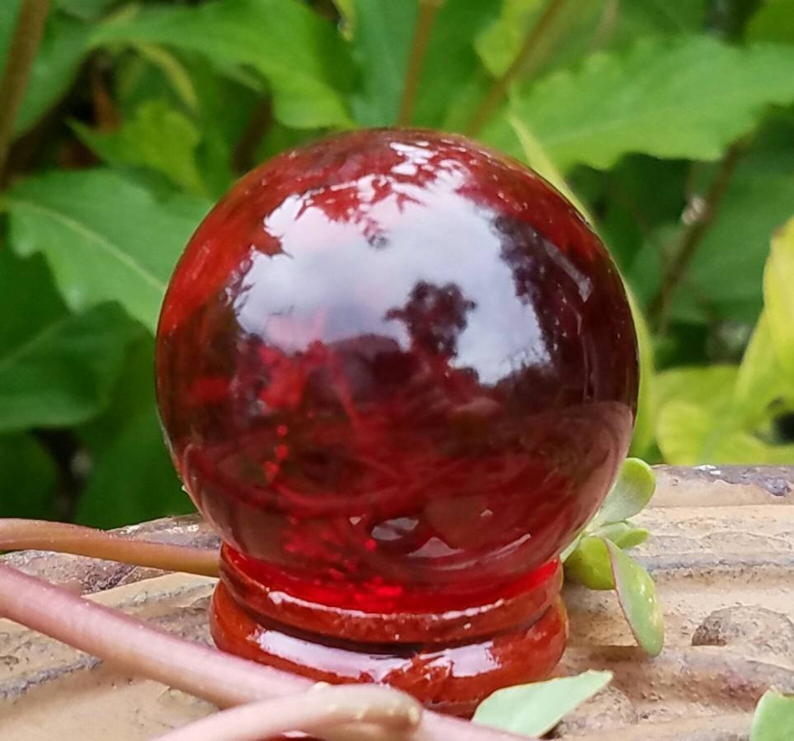 Red Glass Crystal Ball Wood Stand 40mm Divination Gazing - Etsy