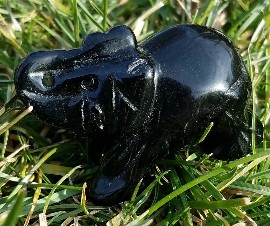 Black Obsidian Elephant Hand Carved Crystal Gemstone Natural Stone ...