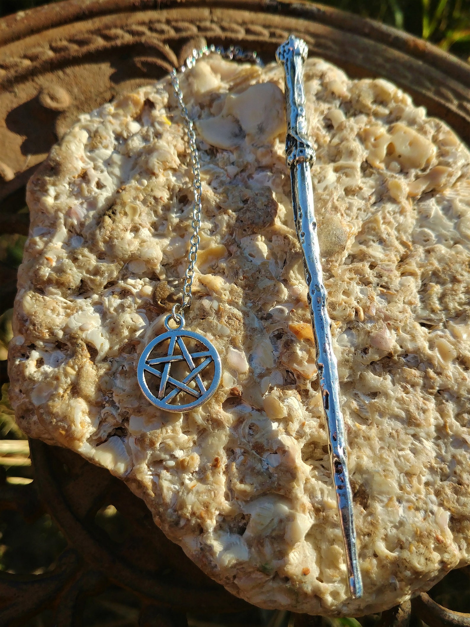 Enchanted Wand Pendulum With Element Pentacle Guardian Altar - Etsy