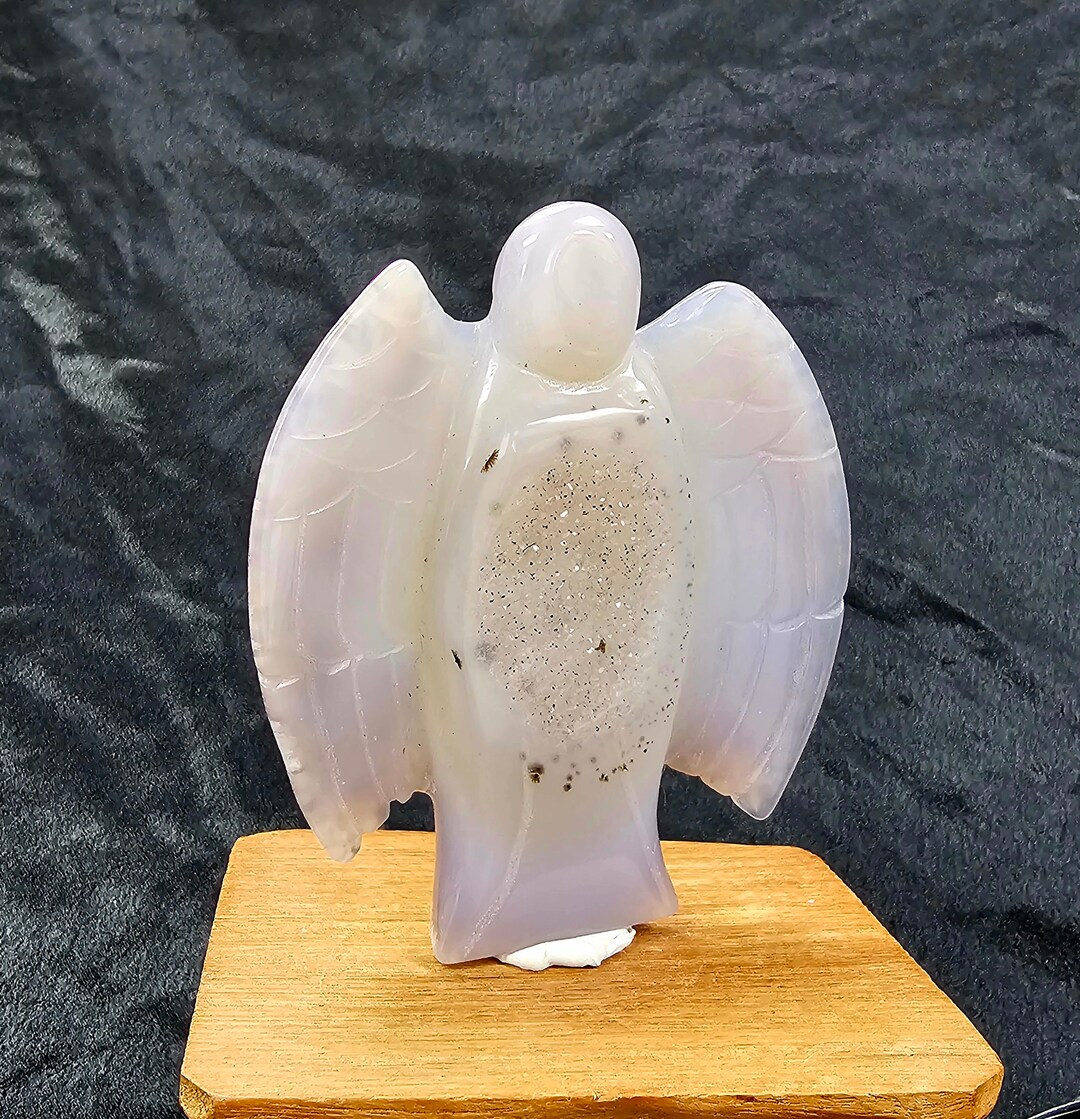 Angel Natural Large Geode Blue Agate Hand Polished Crystal Gemstone Vug ...