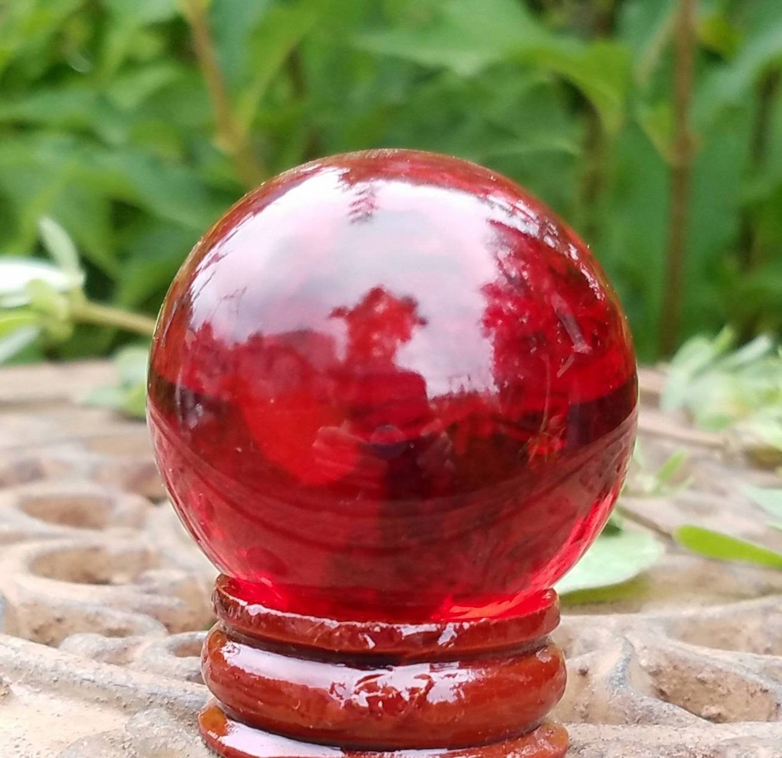 Red Glass Crystal Ball Wood Stand 40mm Divination Gazing - Etsy