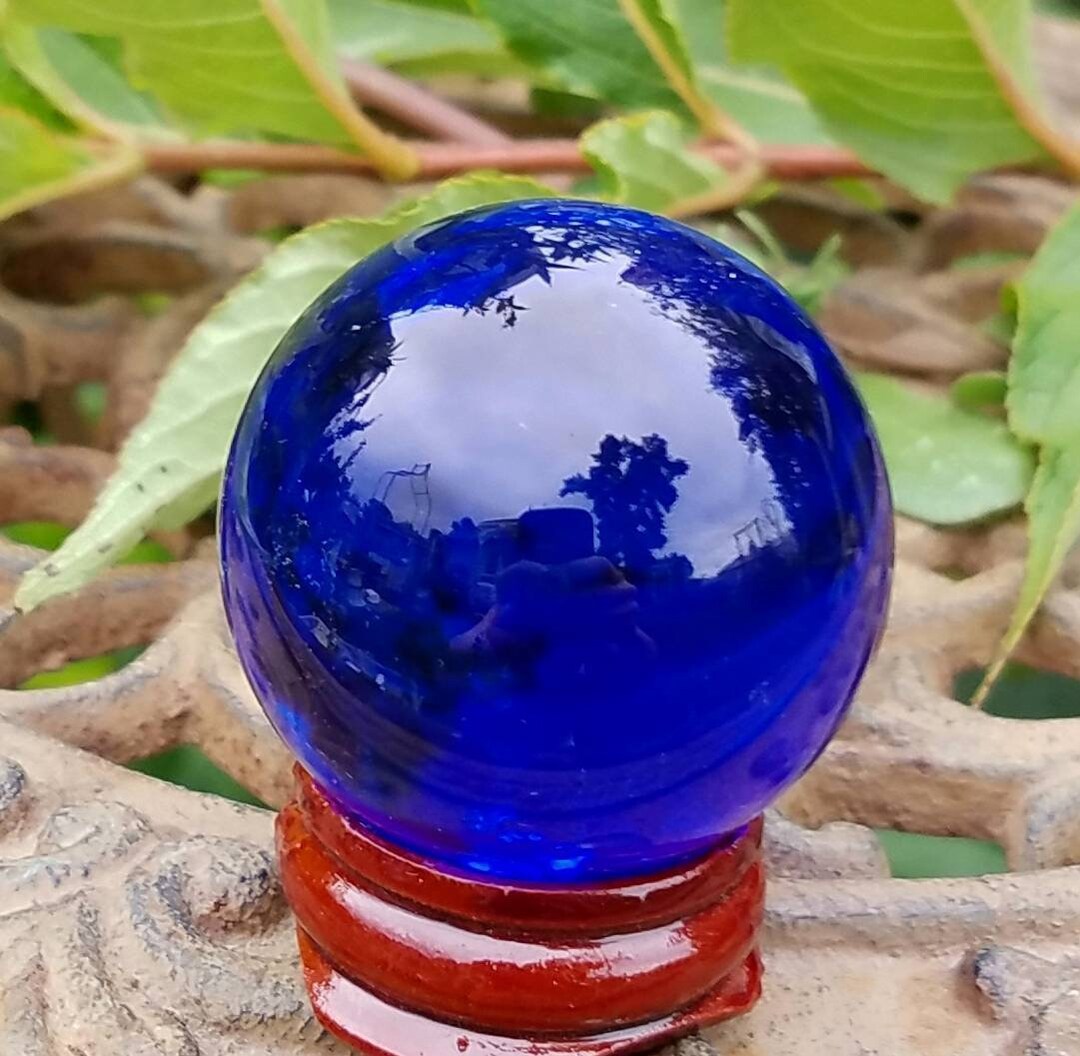 Cobalt Blue Glass Crystal Ball Stand 40mm Divination Gazing Sphere ...