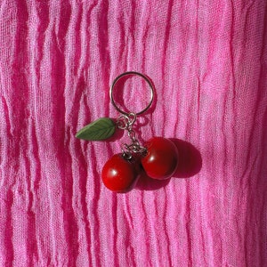 Double Cherry Keychain handmade Cute Polymer Clay Fruit Charm - Etsy