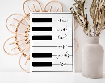 When Words Fail Music Speaks Wooden Farmhouse Sign, Piano Key Motif ...