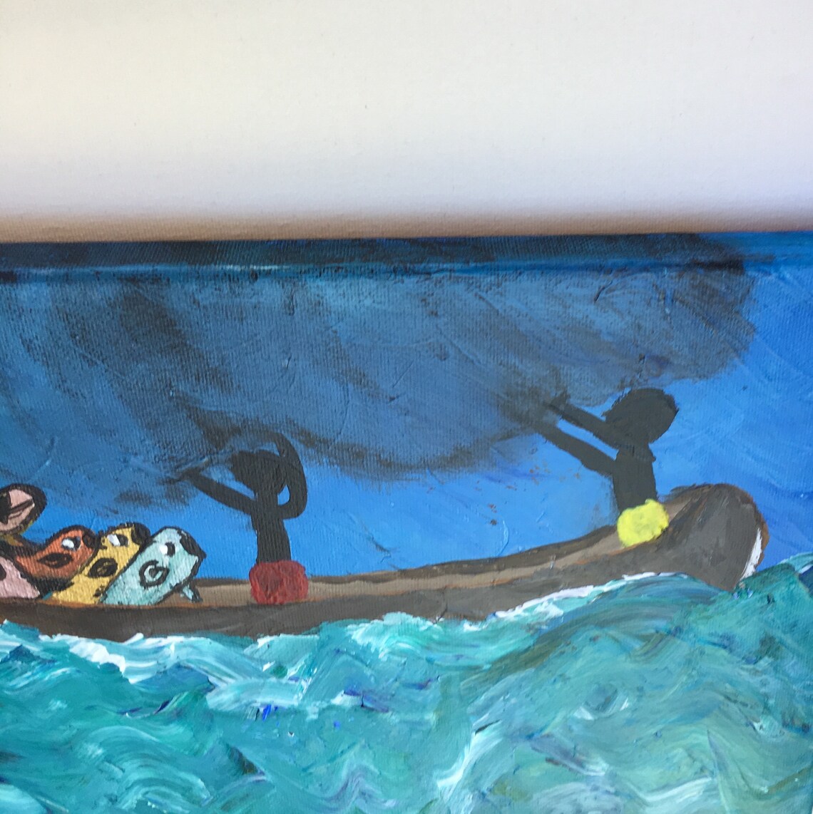 The Catch. African Art Ocean Fishing Scene, Lots of Texture, Gold ...