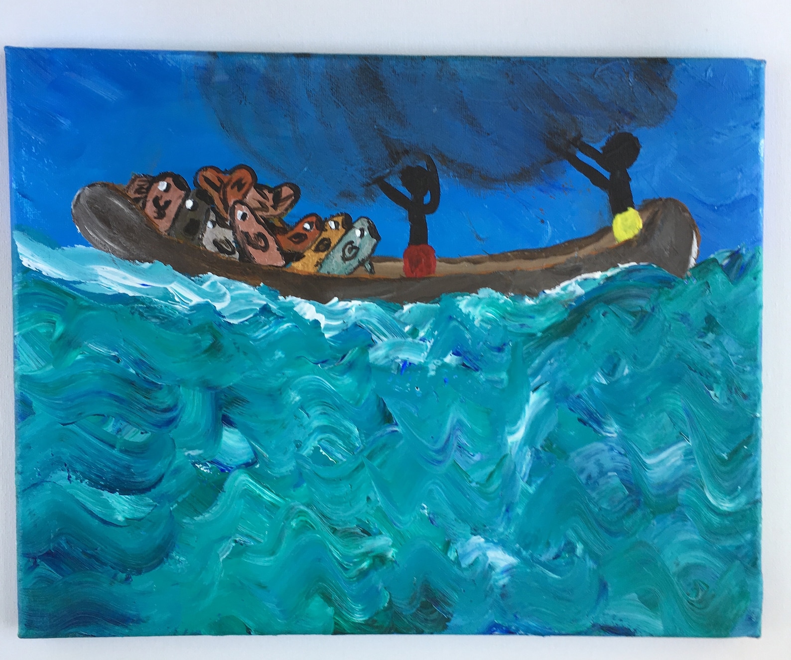 The Catch. African Art Ocean Fishing Scene, Lots of Texture, Gold ...