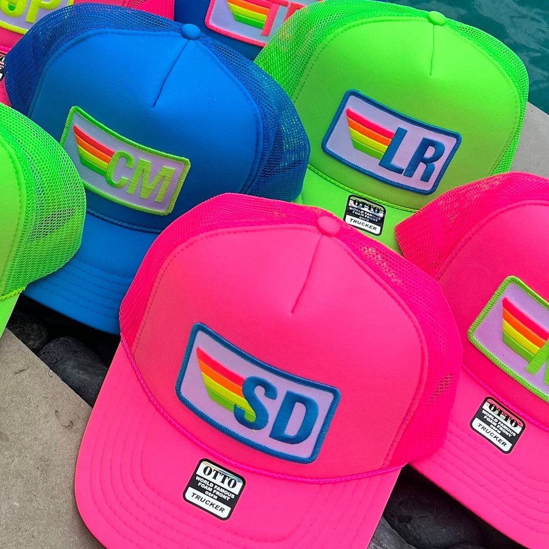 Rainbow Stripe Initials Trucker Hat Cap, Girls Trip, Girls Weekend ...