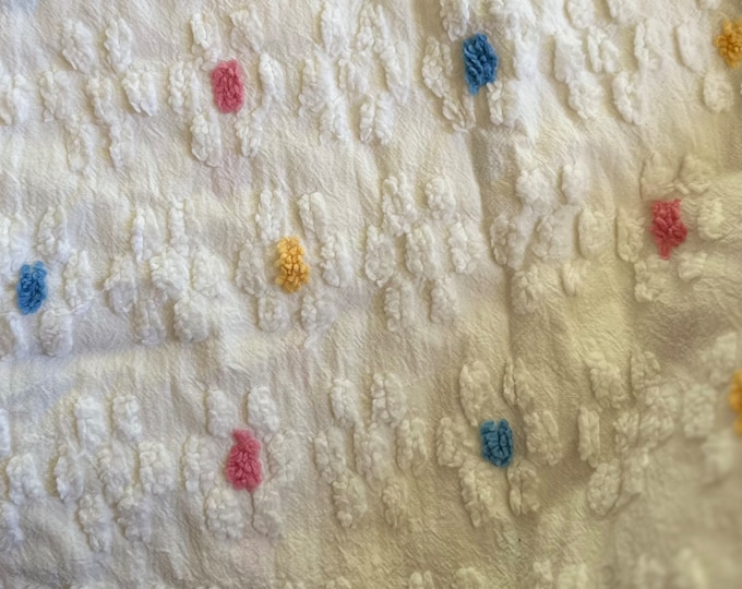 Chenille White Fabric, Decor Chenille Pink, Blue and Yellow Dot Flower ...