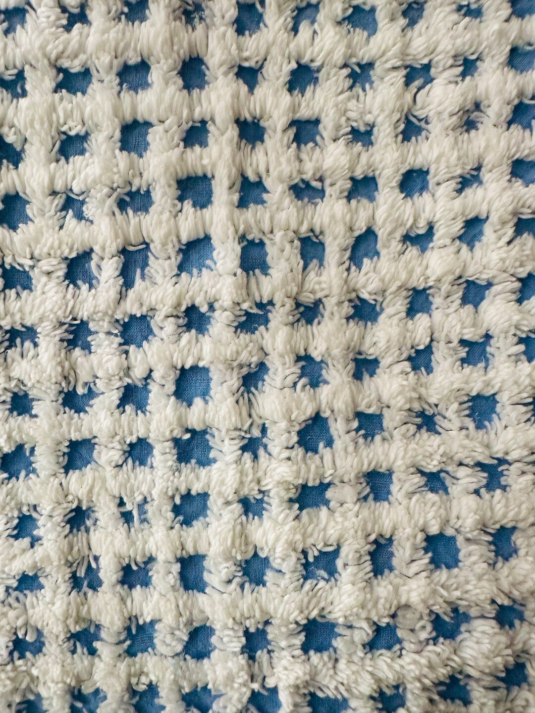White Chenille Fabric Blue , Kids Decor White Chenille Vintage Fabric ...