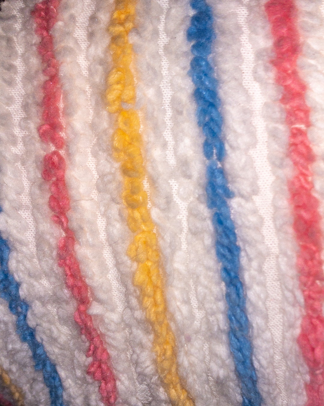 Chenille White Fabric,rainbow Vintage Chenille Fabric Yellow,pink Blue ...