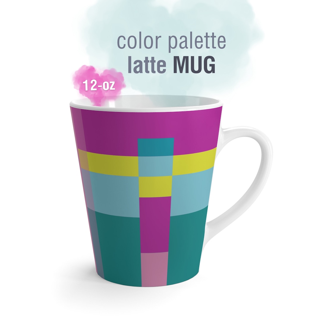 Color Palette Latte Mug, 12oz, Ceramic Mug, Color Palette, Striped Mug ...