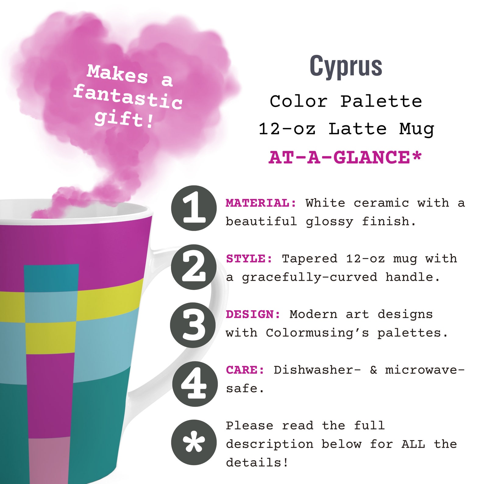 Color Palette Latte Mug, 12oz, Ceramic Mug, Color Palette, Striped Mug ...