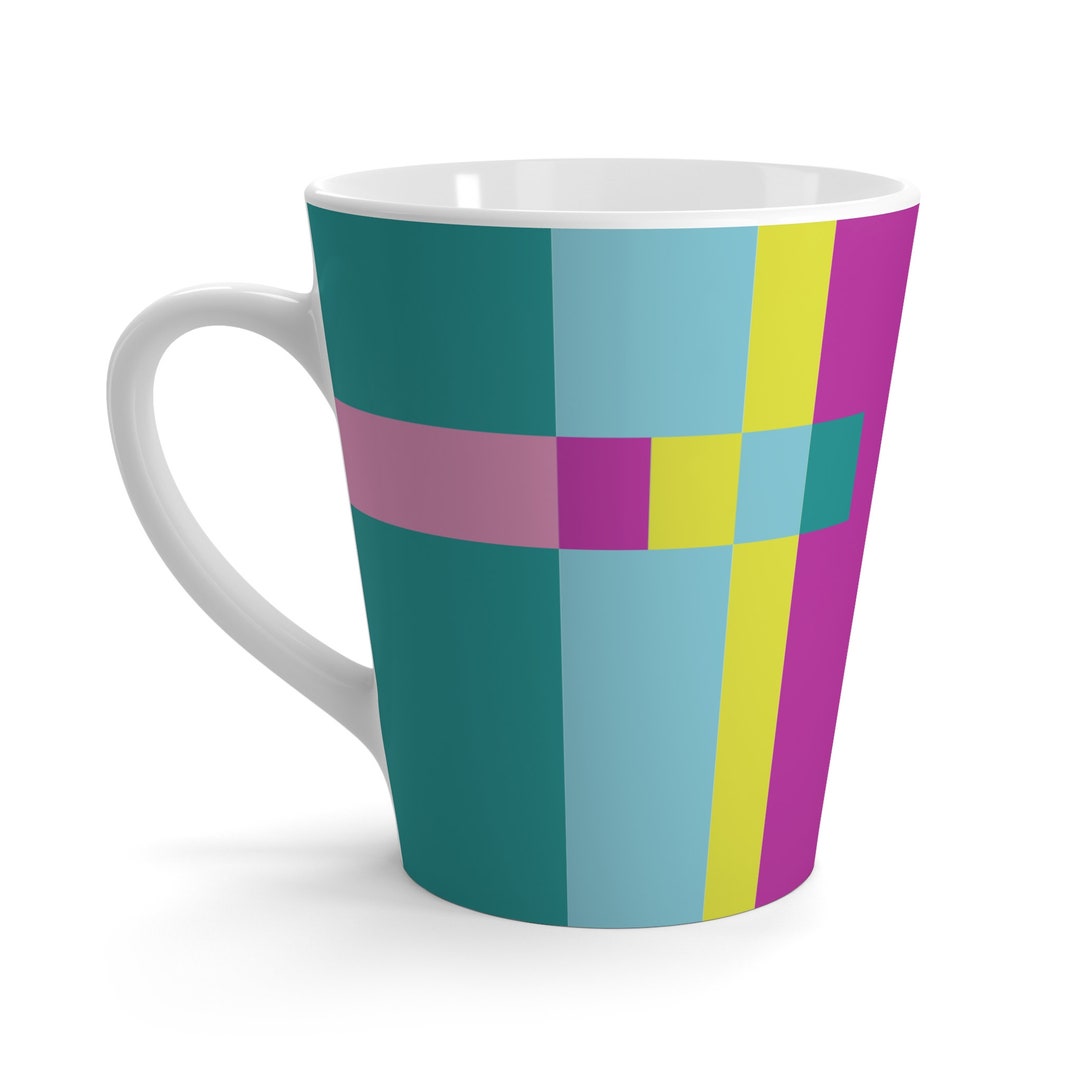 Color Palette Latte Mug, 12oz, Ceramic Mug, Color Palette, Striped Mug ...