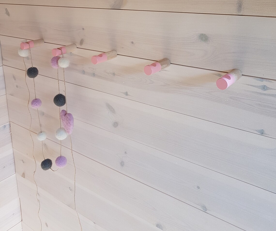 Pink Wall Hook/set of 5/wooden Towel Hook/ Modern Wooden Hook/coat Rack ...