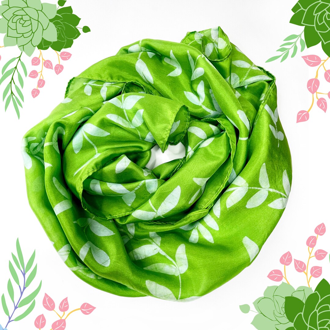 Luxurious Emerald Green Vines Silk Scarf, Spring Fashion Accessory ...