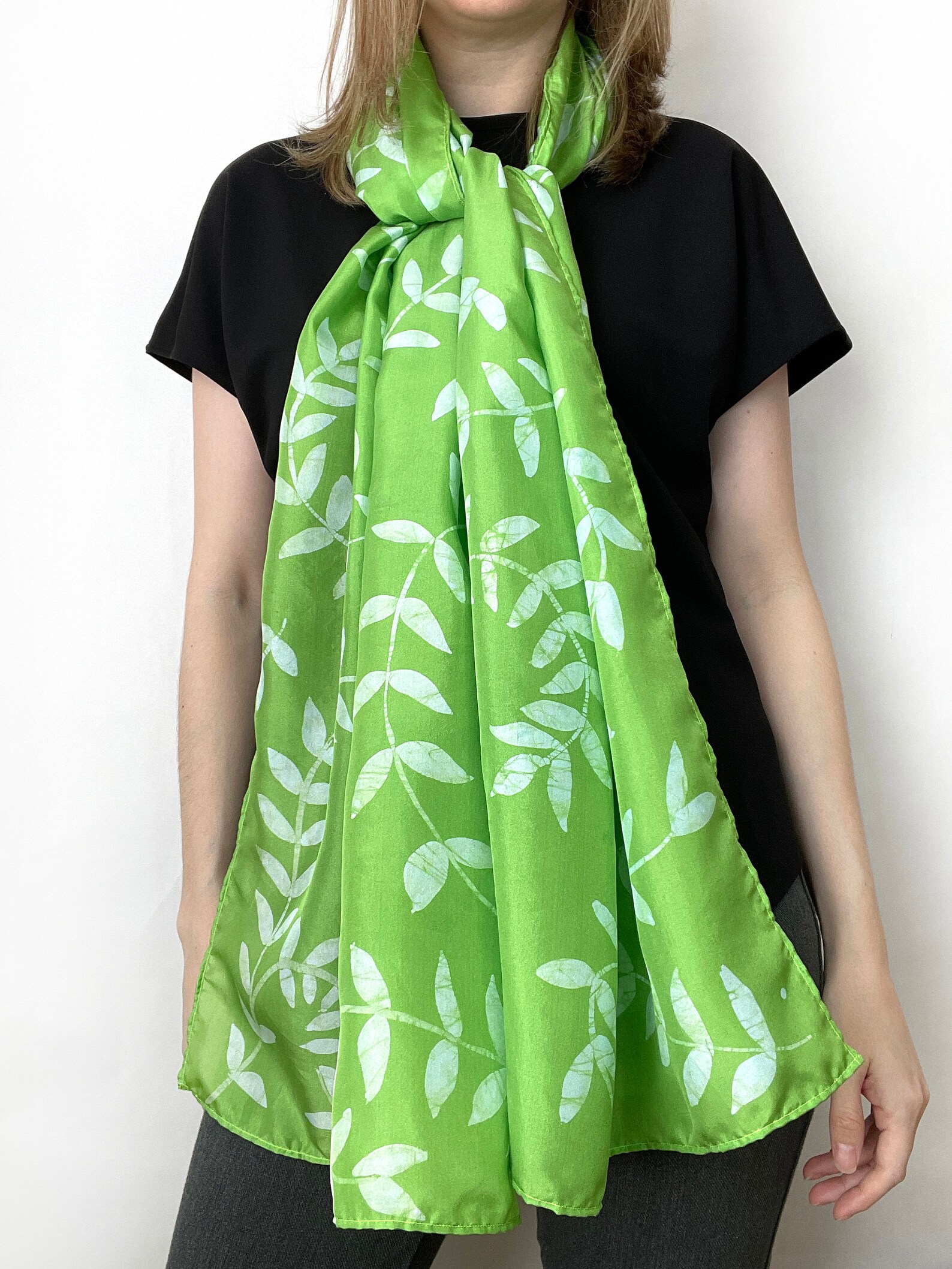 Luxurious Emerald Green Vines Silk Scarf, Spring Fashion Accessory ...