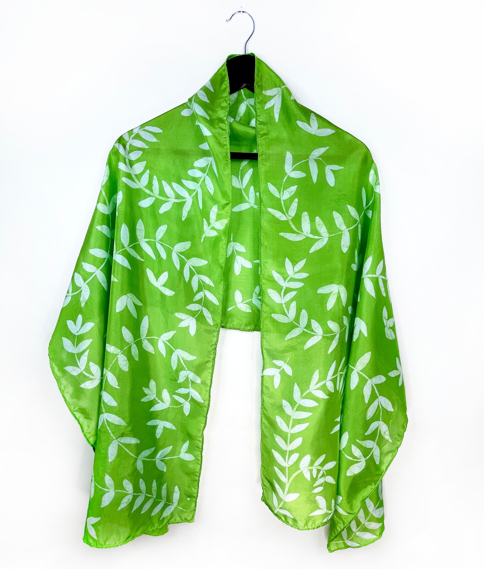 Luxurious Emerald Green Vines Silk Scarf, Spring Fashion Accessory ...