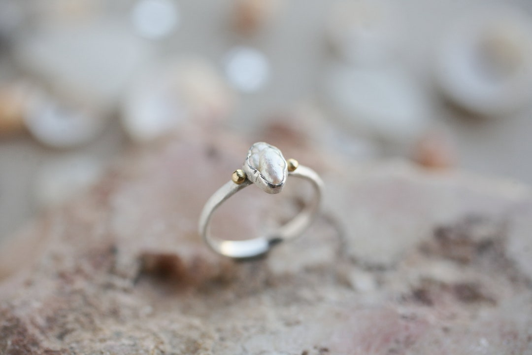 Silver Gold Baroque Pearl, Freshwater Pearl Ring, 14K Solid Gold ...