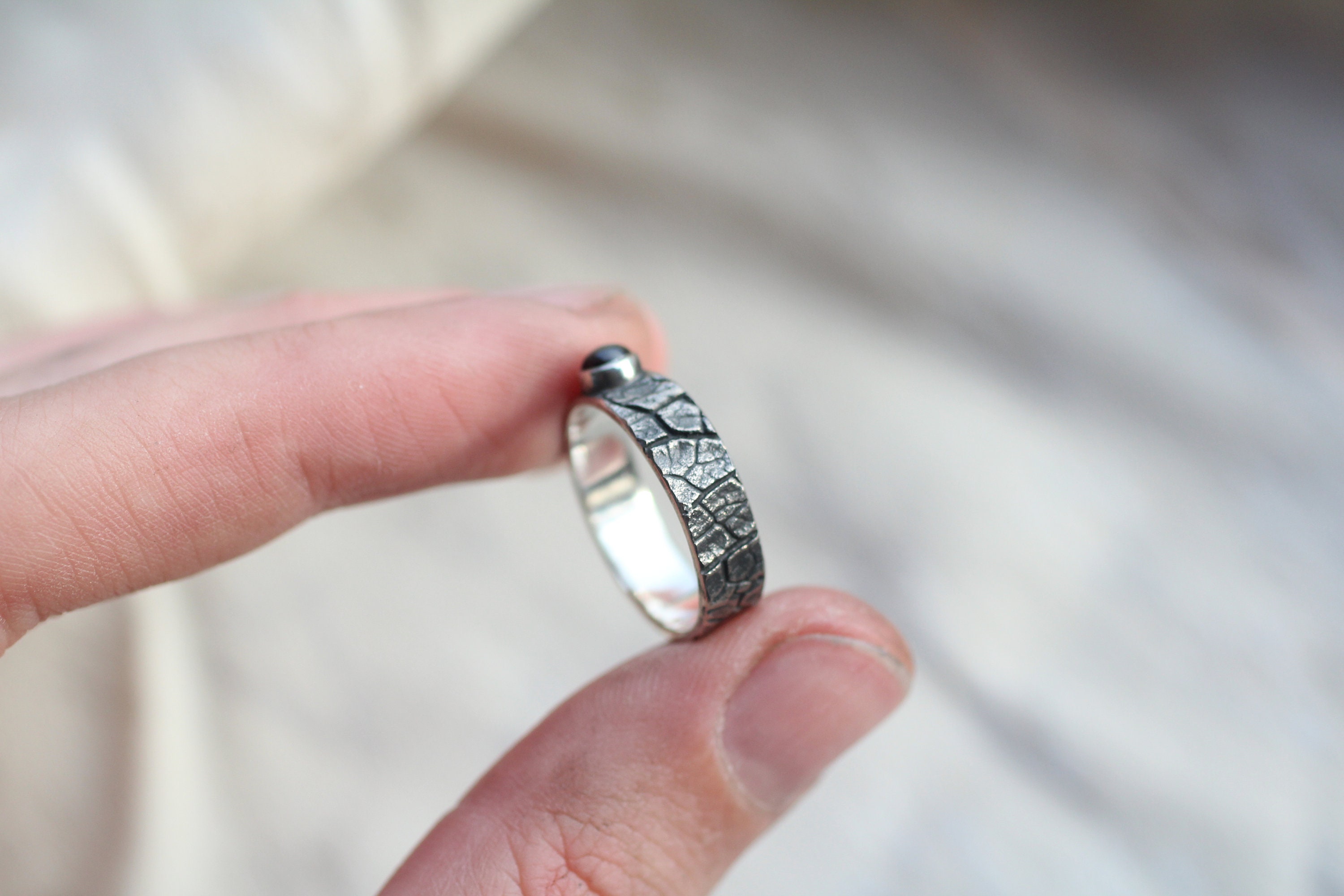 Silver garnet ring Leaf imprint ring Engagement ring | Etsy