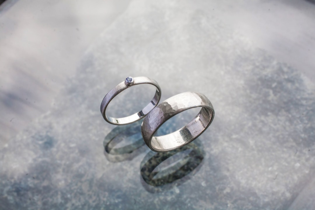 Wedding Ring Set Iolite Ring Set Silver Ring Set His and - Etsy
