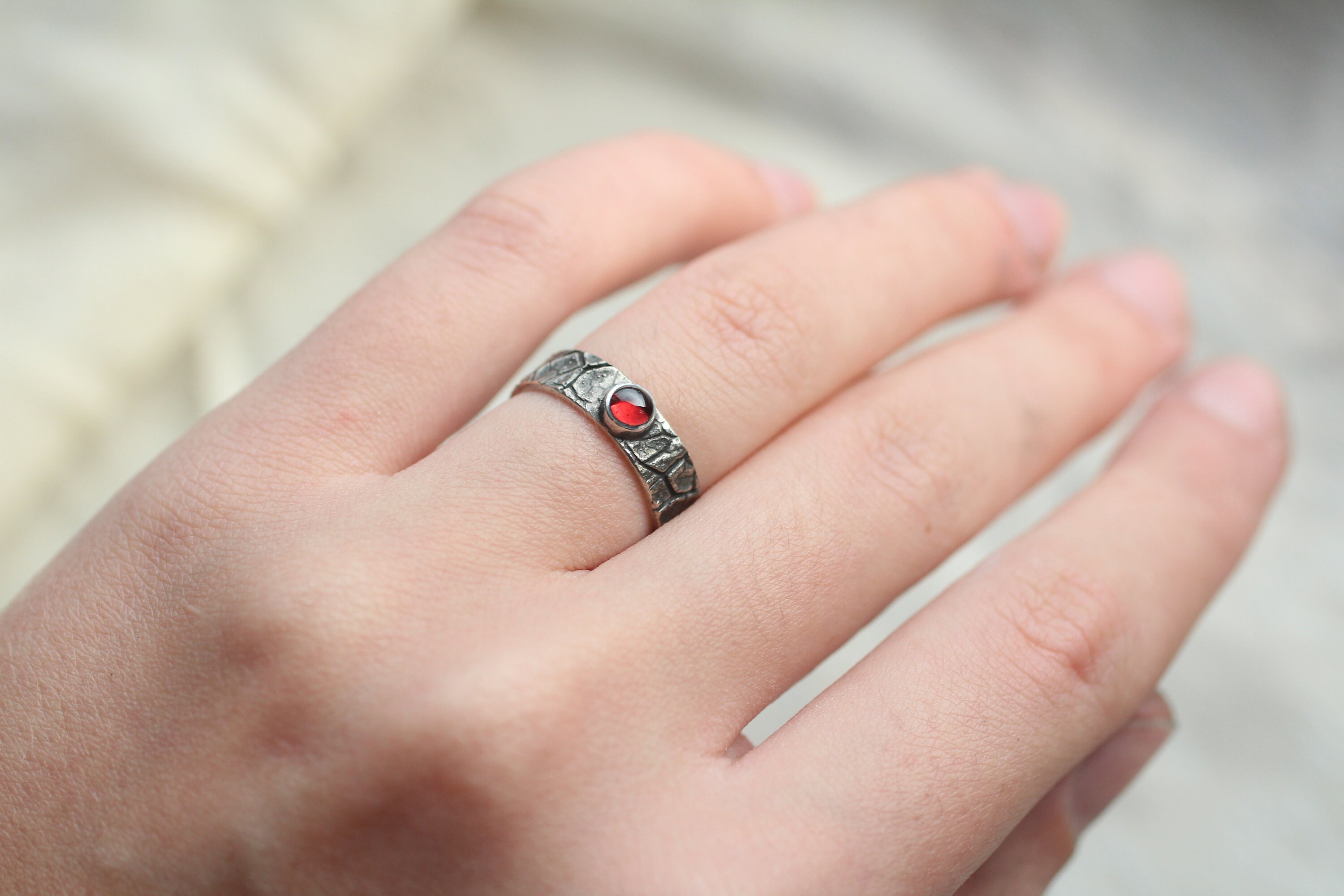 Silver garnet ring Leaf imprint ring Engagement ring | Etsy