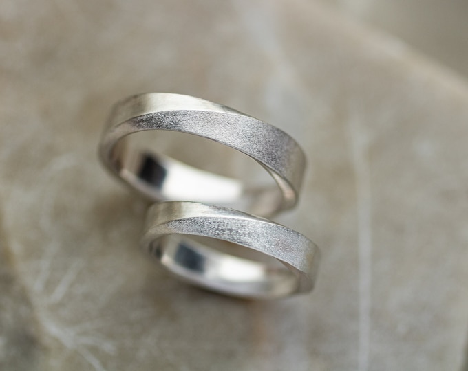 Wedding Band Set, Mobius Rings Set, Personalized Mobius White Silver ...