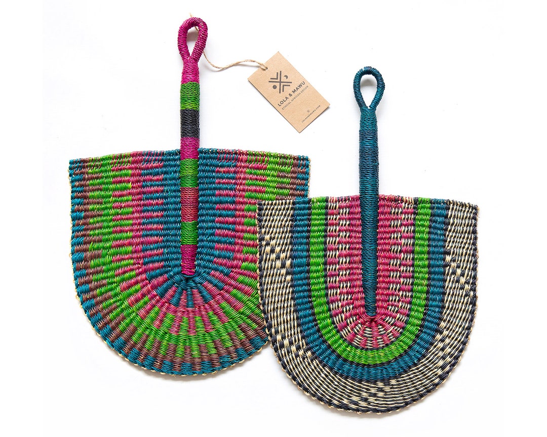 Bolga Fans Set of Two Manali No. 1 Colourful Handwoven Decorative ...