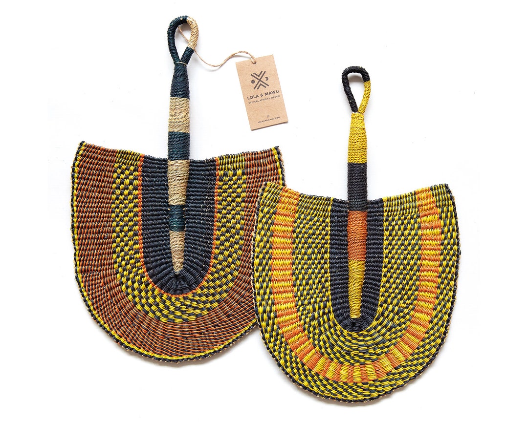 Bolga Fans Set of Two Havana No. 1 Colourful Handwoven Decorative ...