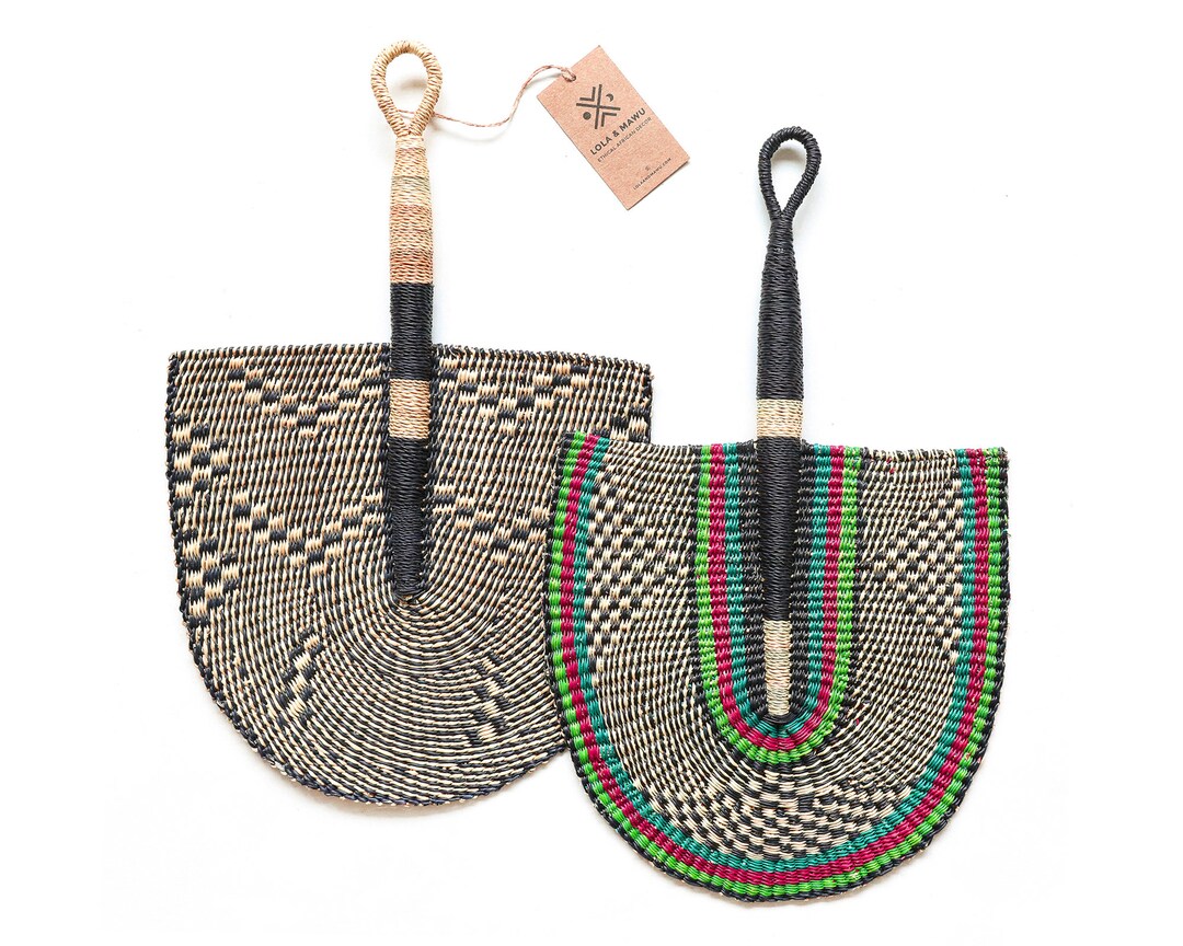 Bolga Fans Set of Two Chiang Mai Colourful Handwoven Decorative African ...