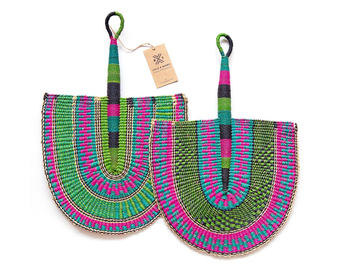 Bolga Fans Set of Two Kerala No. 3 Colourful Handwoven Decorative ...