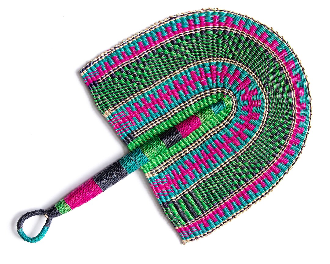 Bolga Fan Kerala No. 1 African Handwoven Decorative Fan in Green, Teal ...