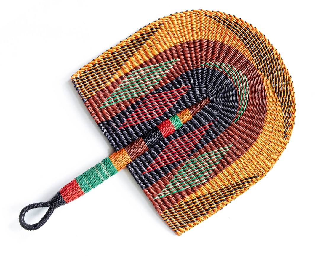 Bolga Fan Porto No. 1 African Handwoven Decorative Fan in Red, Brown ...