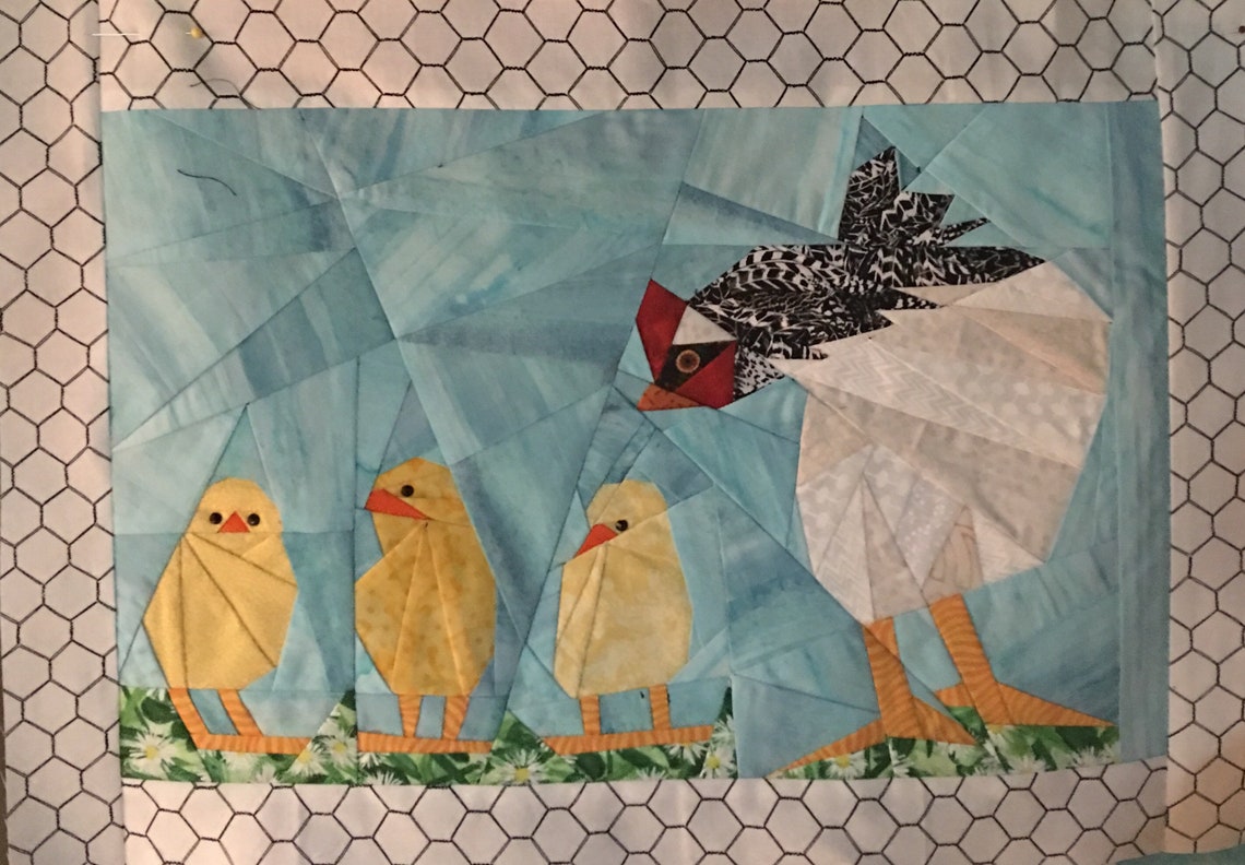 Hilly With 3 Chicks Paper Pieced Chicken - Etsy