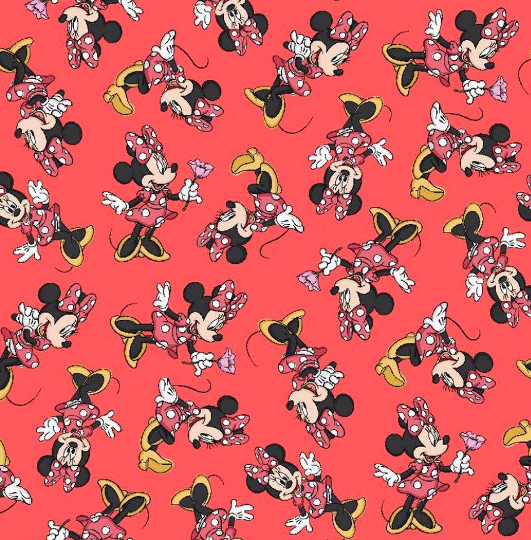 Minnie Mouse Cotton Fabric by the Yard, Fabric, Cotton, Masks, Crafts ...