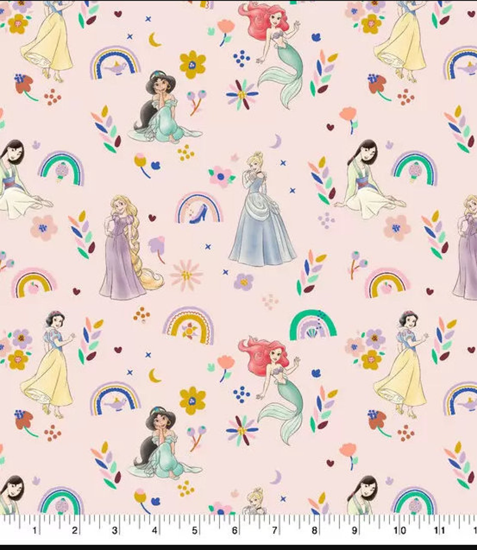 Disney Princesses Cotton Fabric By The Yard Fabric Cotton Etsy