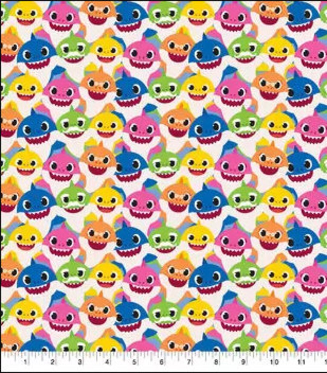 Baby Shark Cotton Fabric by the Yard, Fabric, Cotton, Masks, Crafts ...