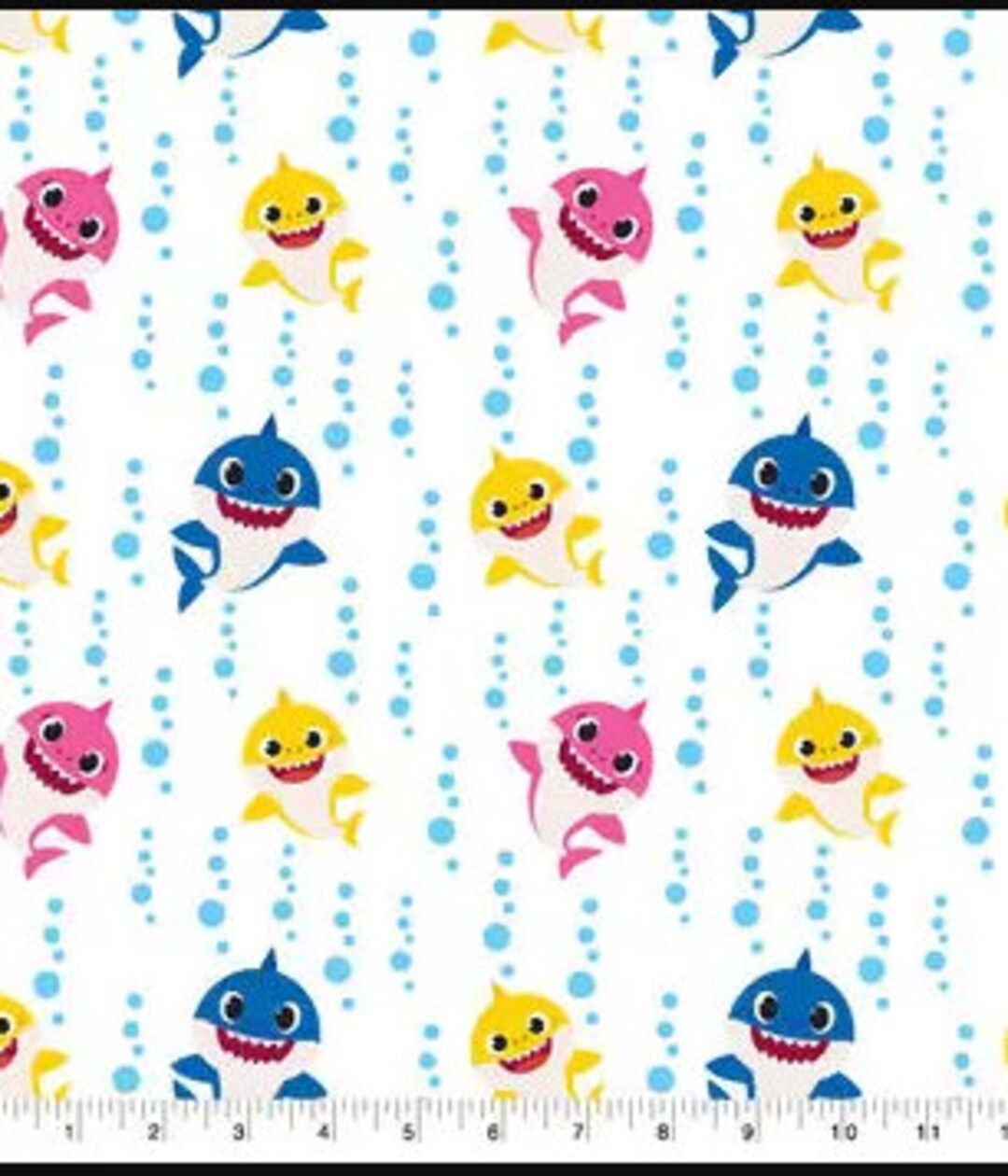 Baby Shark Cotton Fabric by the Yard, Fabric, Cotton, Masks, Crafts ...