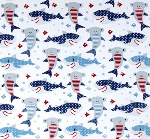 Preppy Sharks Cotton Fabric by the yard fabric cotton | Etsy