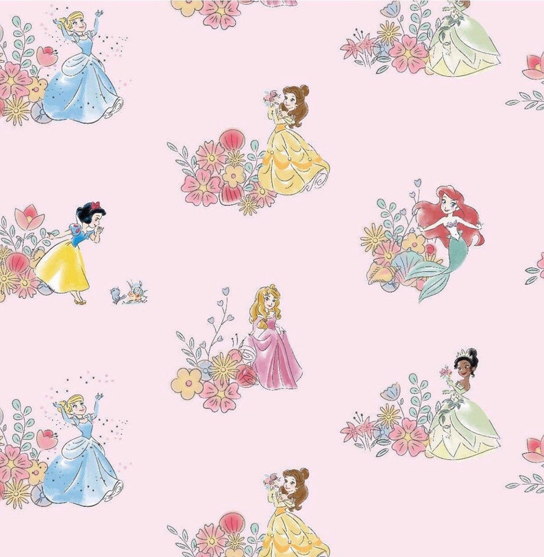 Disney Princesses Cotton Fabric By The Yard Fabric Cotton Etsy