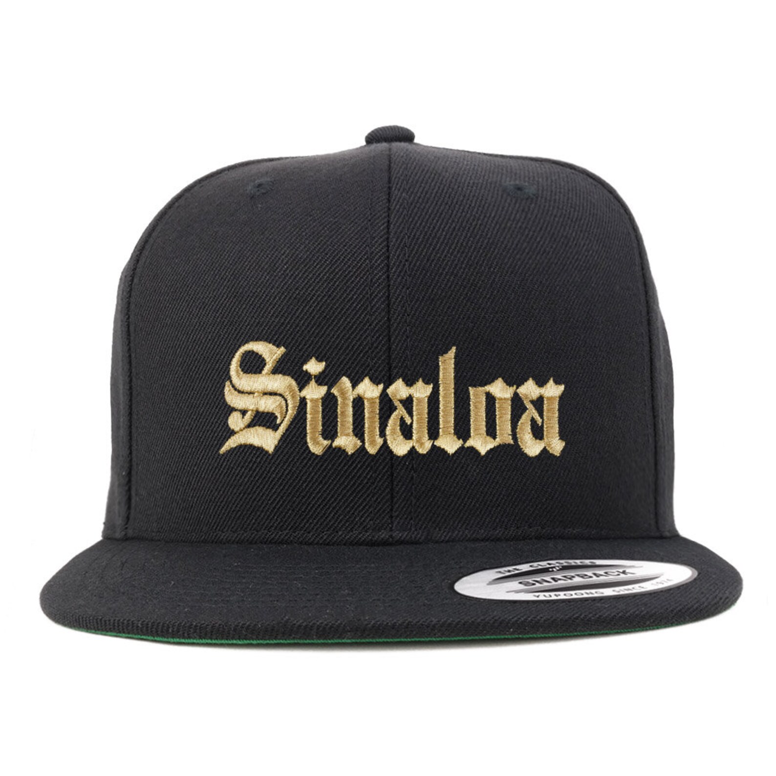 Stitchfy Old English Sinaloa Gold Embroidered Flatbill Snapback ...