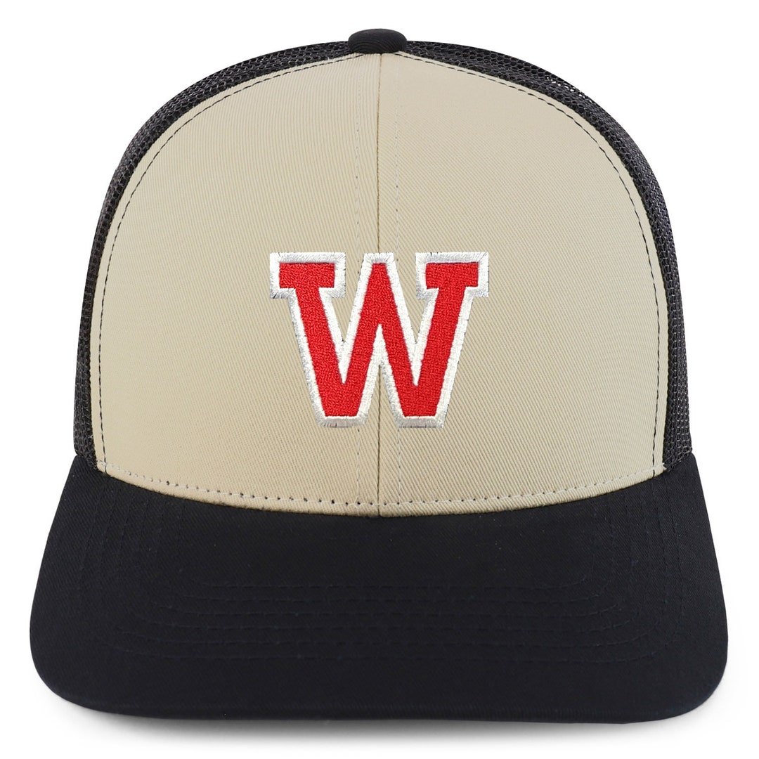 Stitchfy Letter W Varsity Font 6 Panel Snapback Trucker Cap (SF-TXT3682 ...