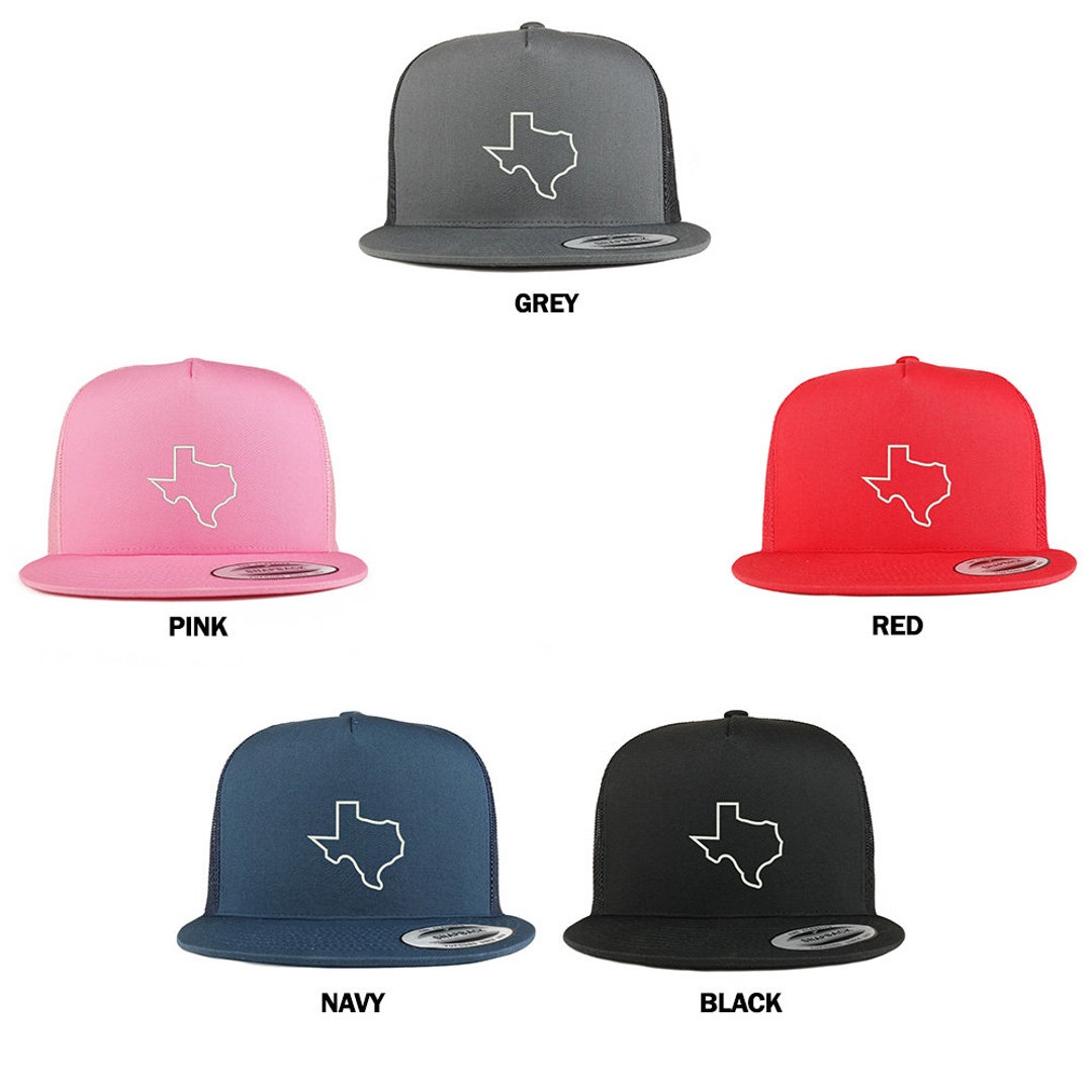 Stitchfy Texas State Outline Embroidered 5 Panel Flat Bill Trucker Mesh ...