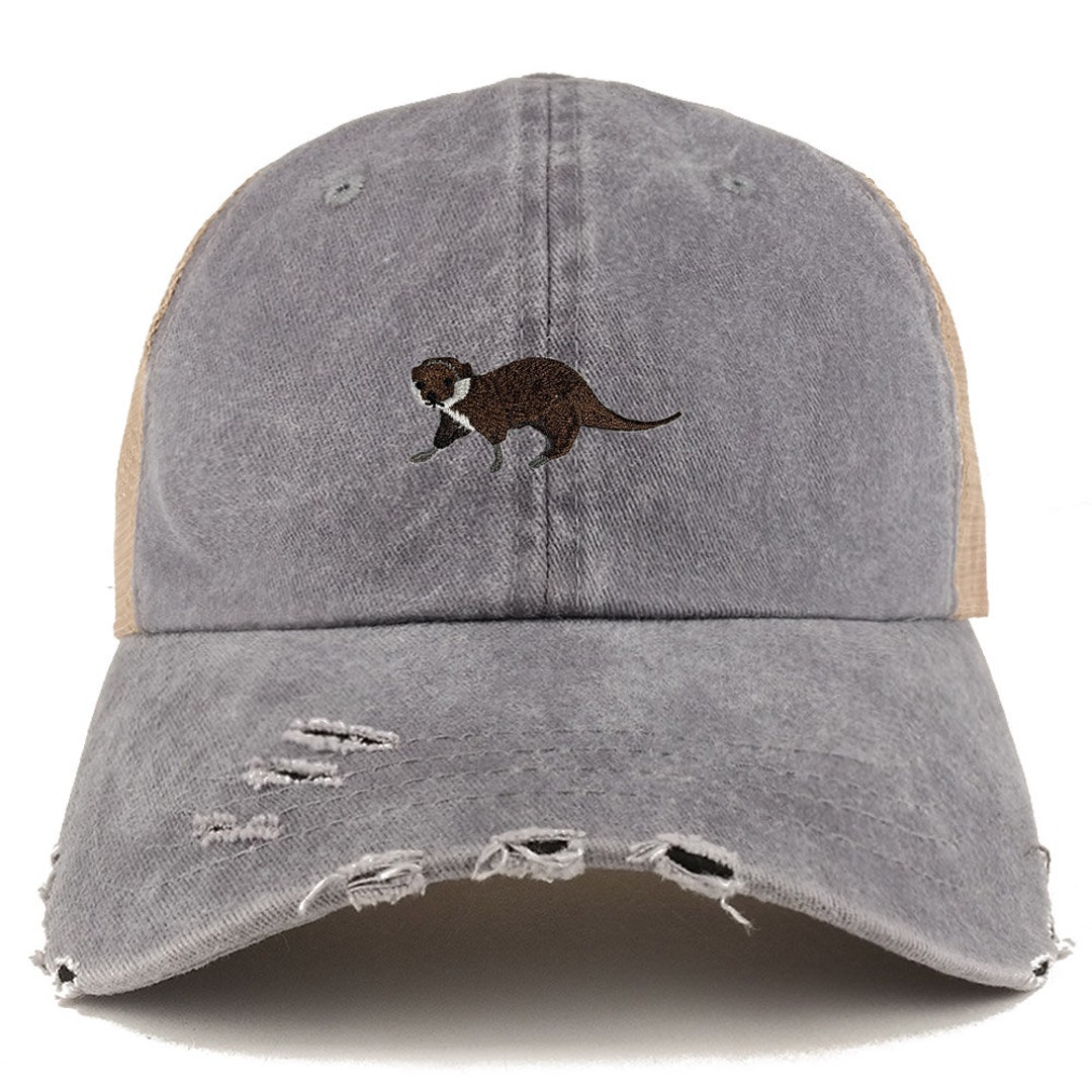 Stitchfy Otter Embroidered Patch Frayed Bill Trucker Mesh Back Cap (SF ...