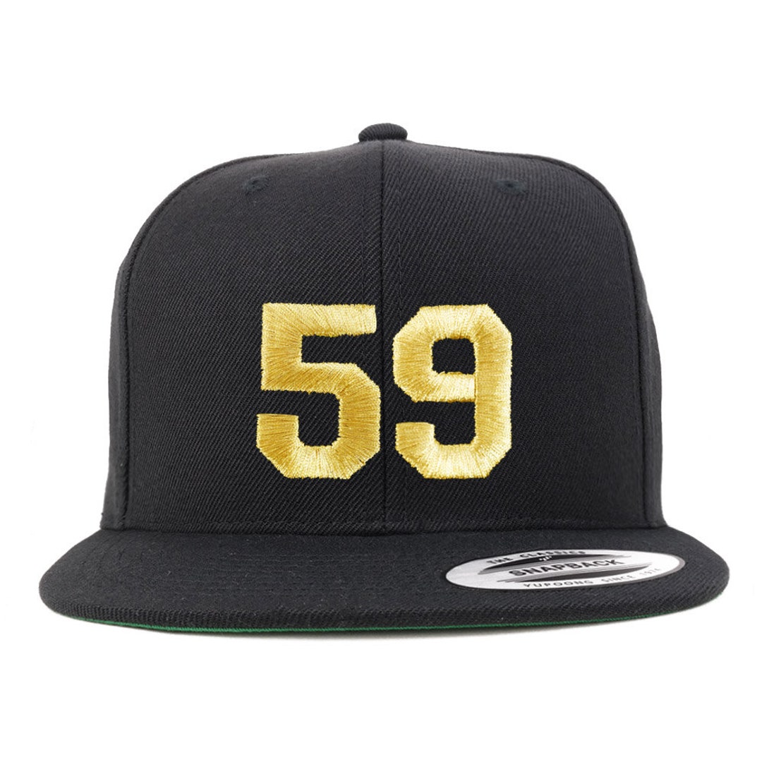 Stitchfy Number 59 Gold Thread Embroidered Flat Bill Snapback Cap (SF ...