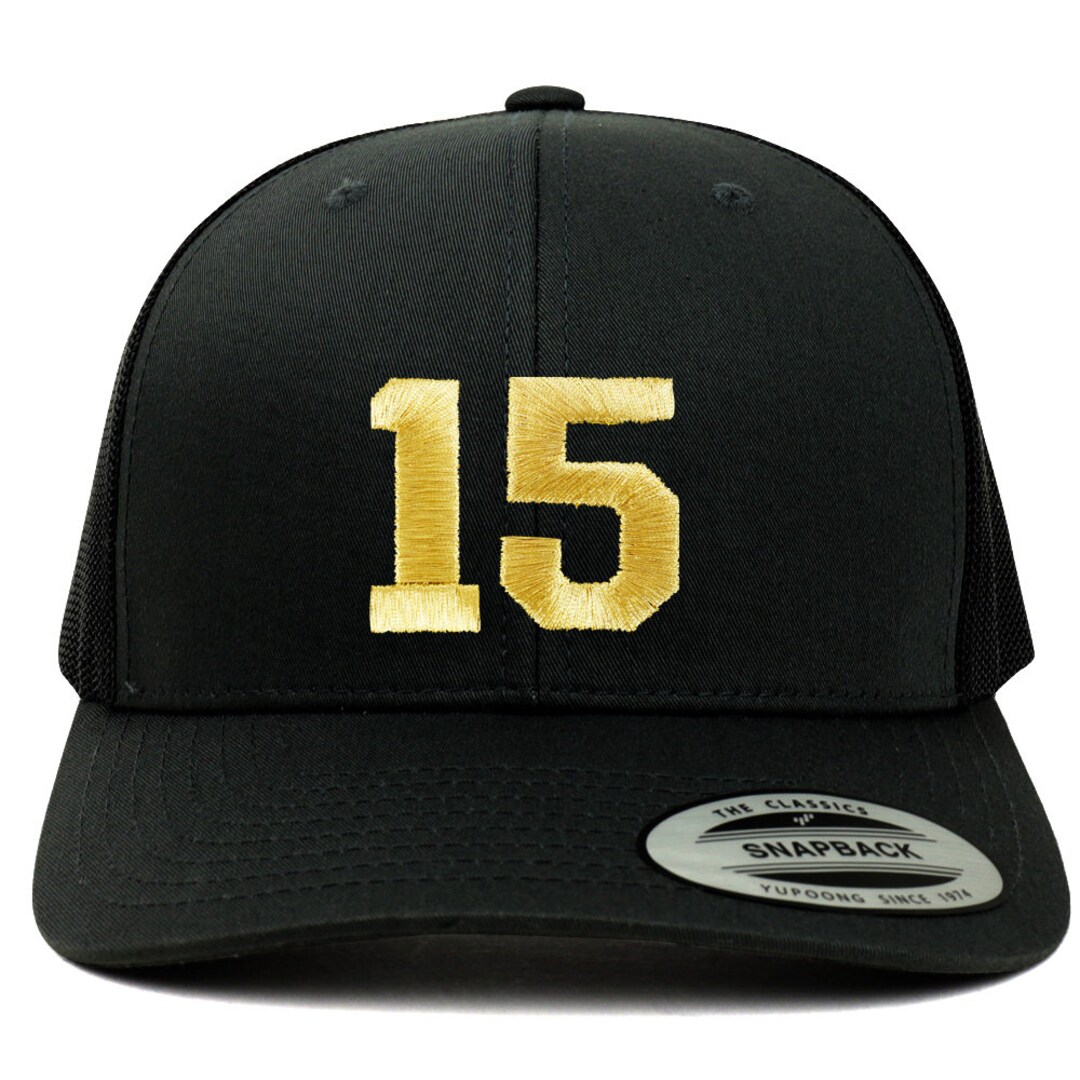 Stitchfy Number 15 Gold Thread Embroidered Retro Trucker Mesh Baseball ...