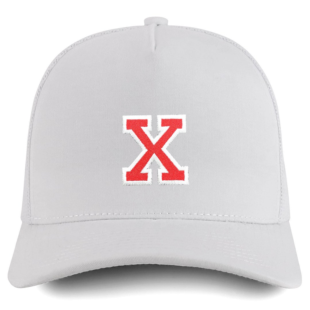 Stitchfy Letter X Varsity Font 5 Panel Structured Trucker Cap (SF ...